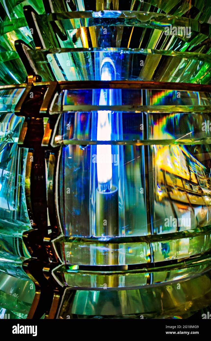 The Fourth Order Fresnel lens once housed in the Ship Island Lighthouse ...
