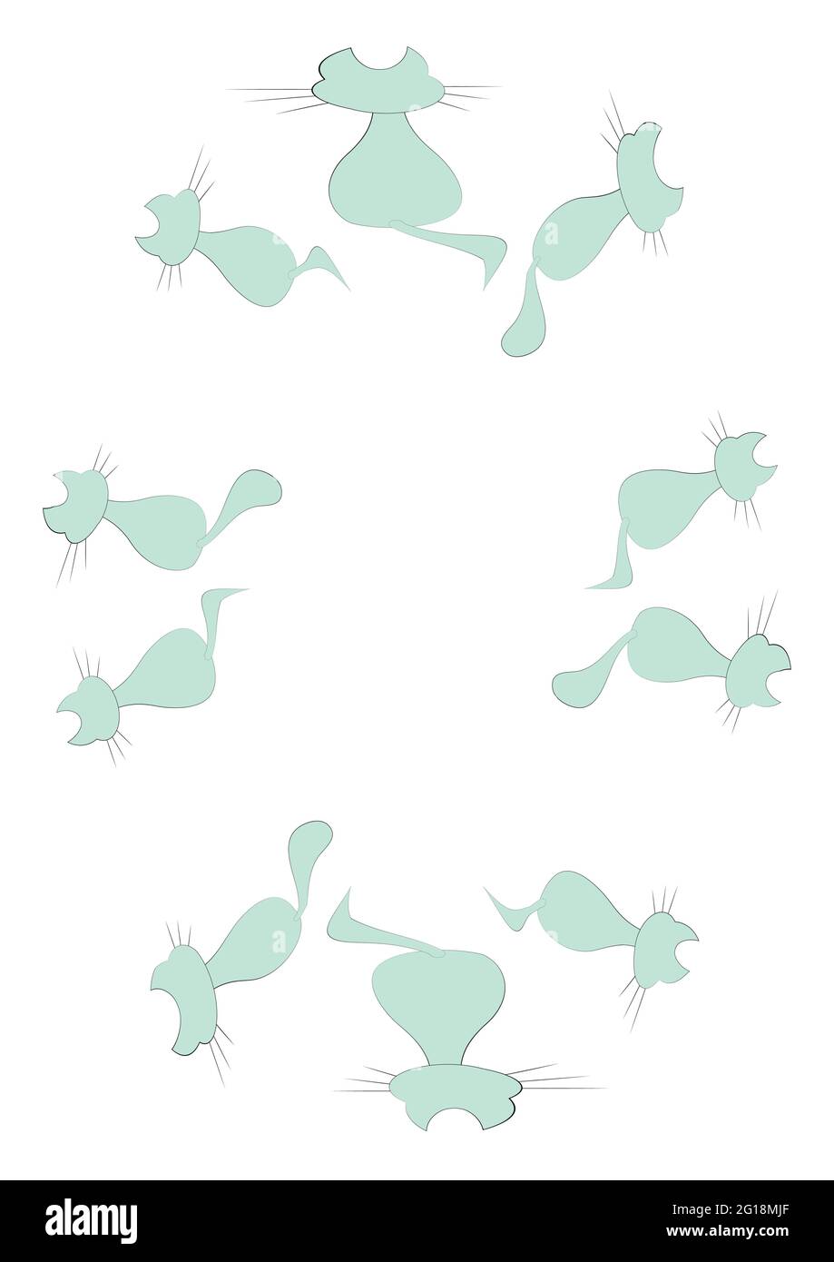 Frames of stylized cats on a white sheet of A4 format, surreal ...