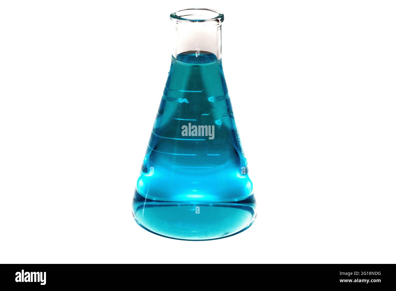 The color liquid in a glass beaker on a white background Chemistry ...