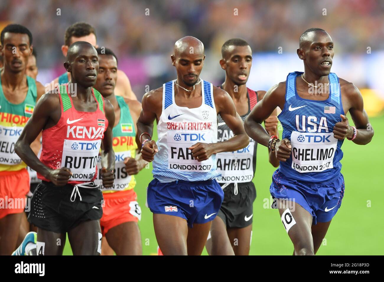 Paul Chelimo (USA, bronze medal), Mo Farah (GBR, silver medal). 5000 ...