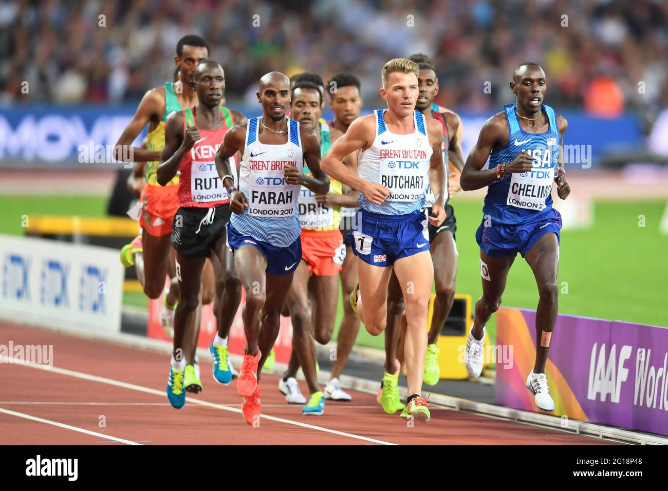 Paul Chelimo (USA, bronze medal), Andrew Butchart (GBR), Mo Farah (GBR, silver medal). 5000 ...
