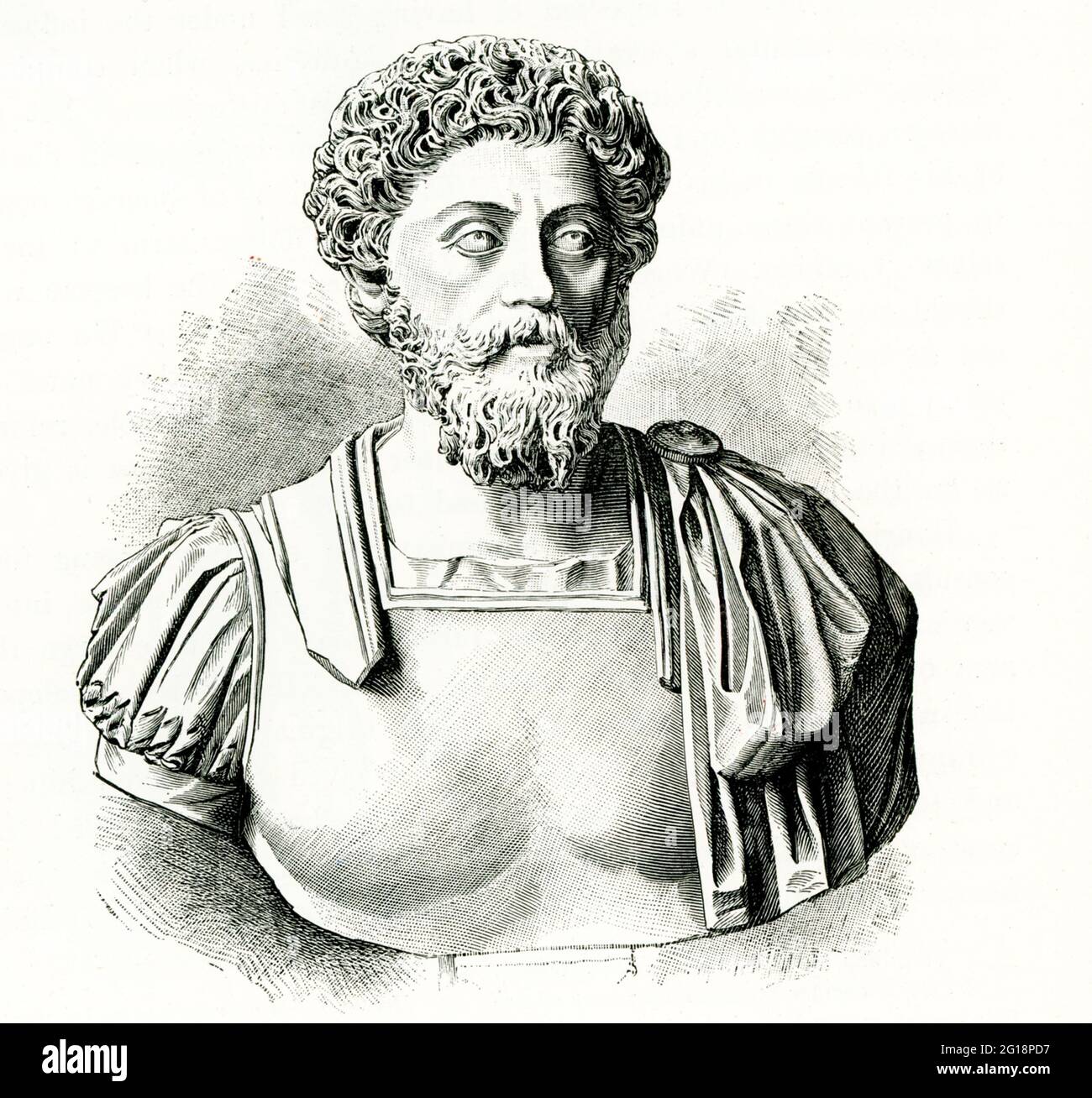 This 1880s illustration shows a bust of the Roman emperor Marcus ...