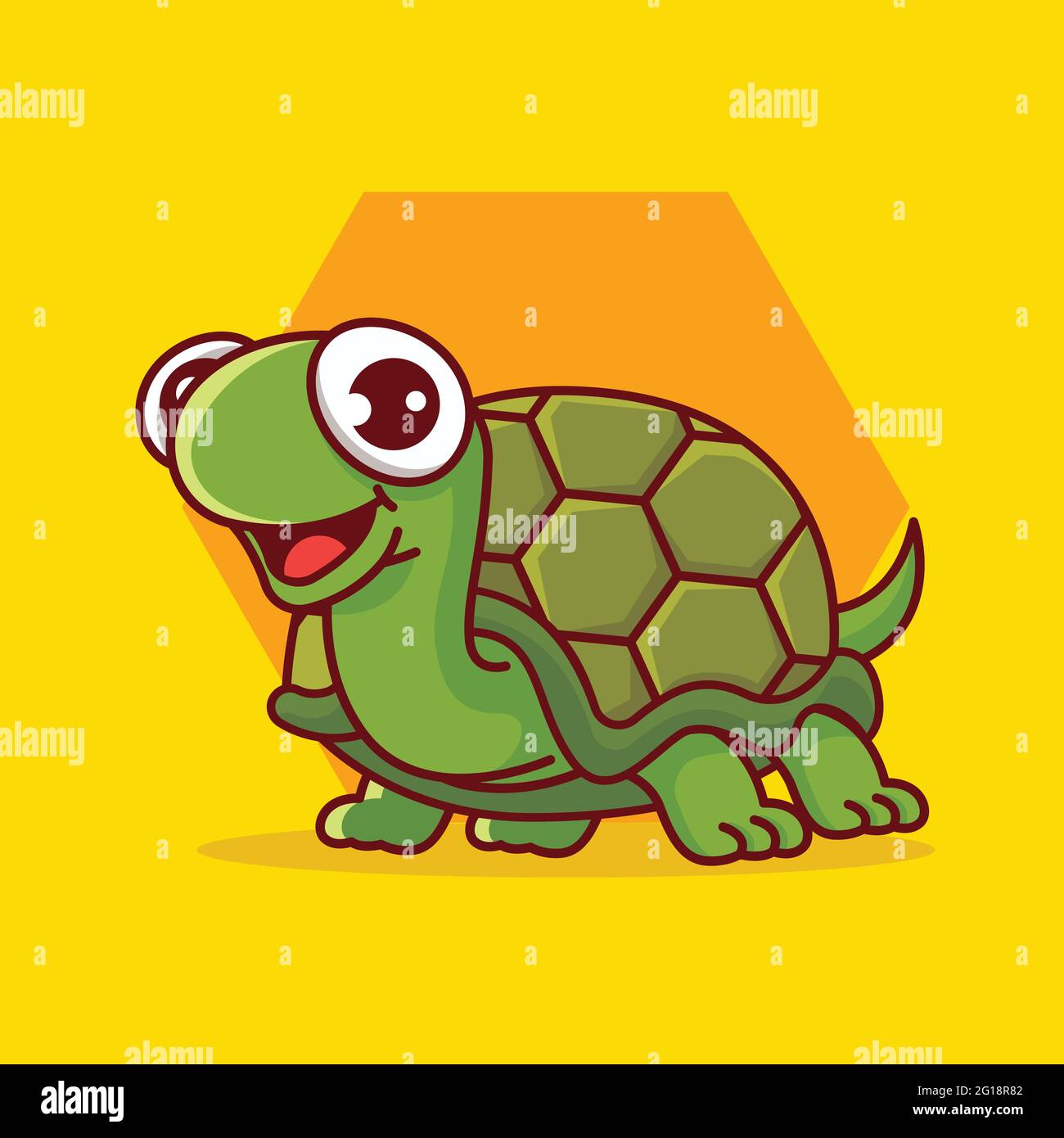 Cartoon cute smiling tortoise crawling on hexagon background Stock ...
