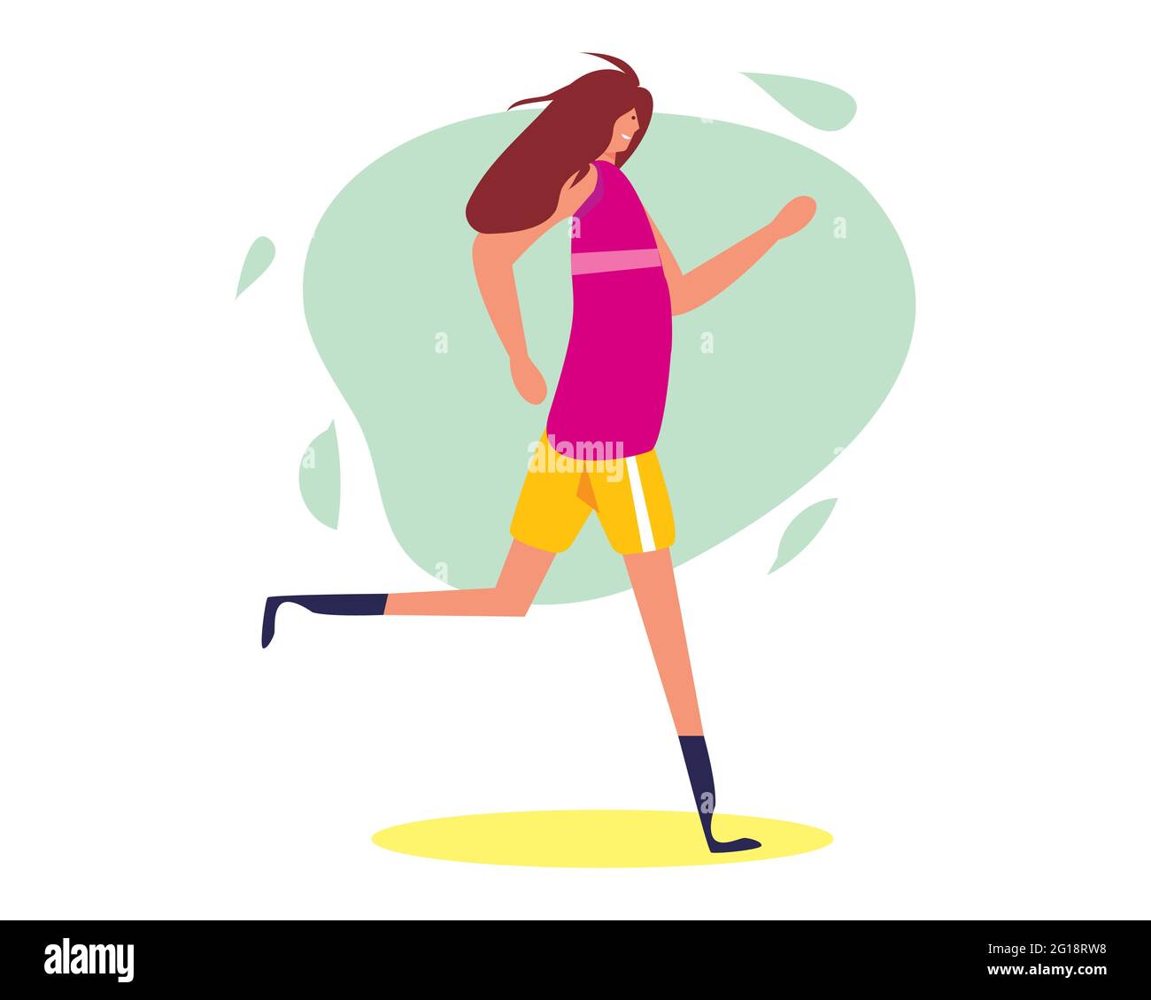 disabled woman athlete running using prosthetic leg vector illustration ...