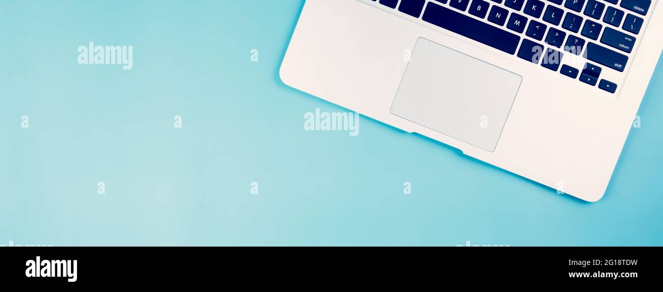 Flat lay of Laptop computer on desk in office, workplace and notebook ...