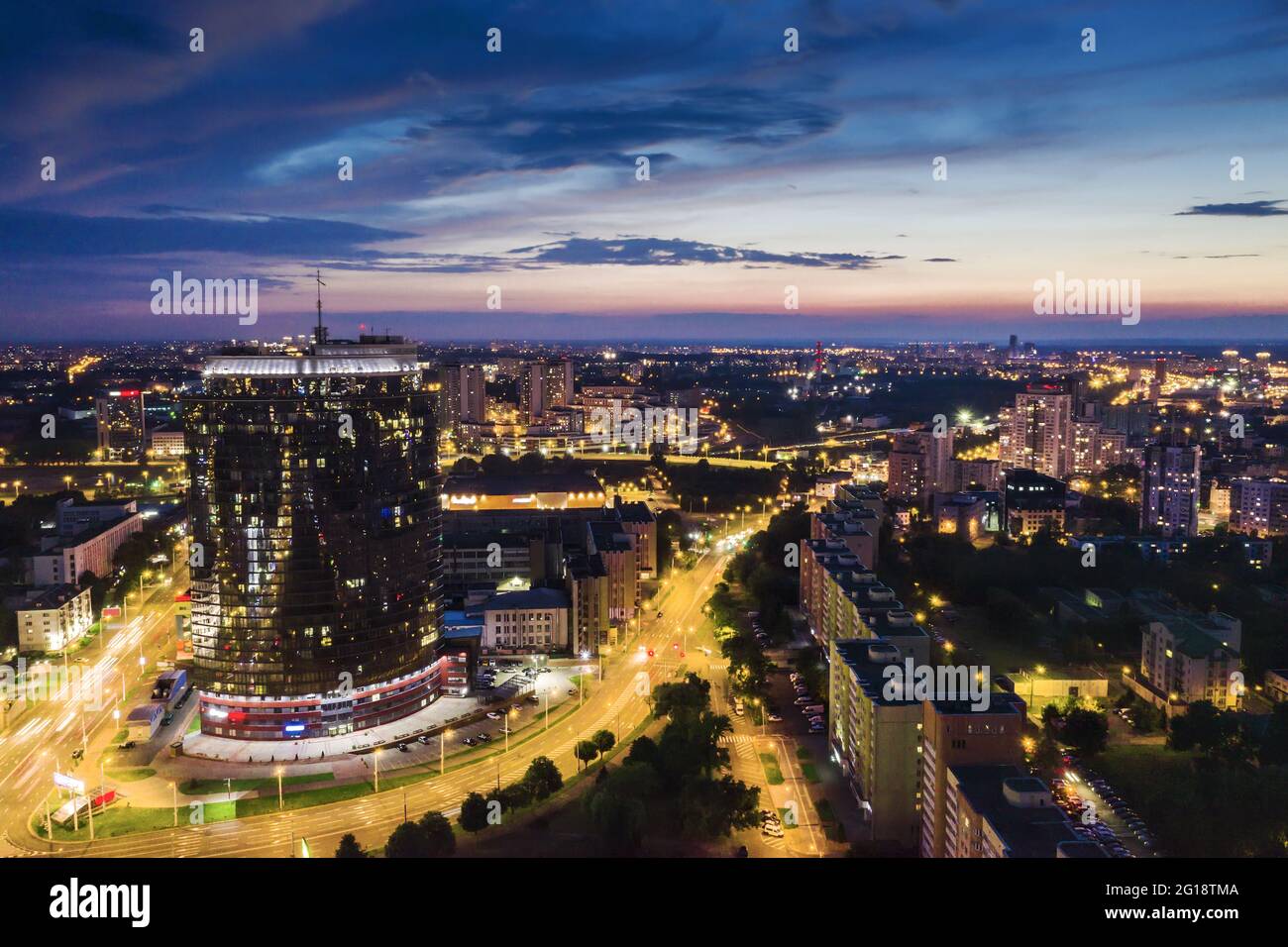 panoramic view of Minsk city on sunset. aerial cityscape view with ...