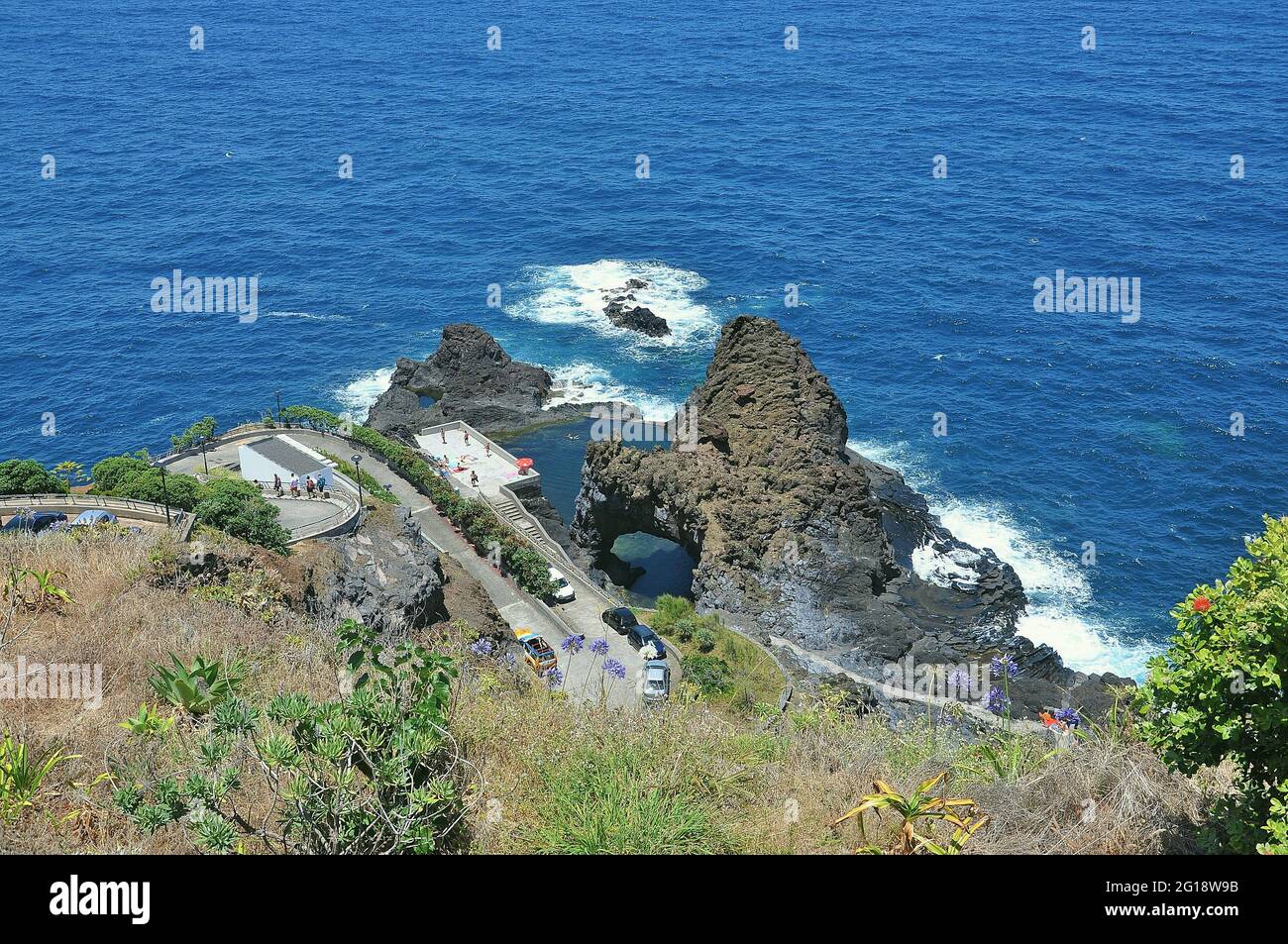 Swimming natural pools of volcanic lava in Seixal, Madeira island ...