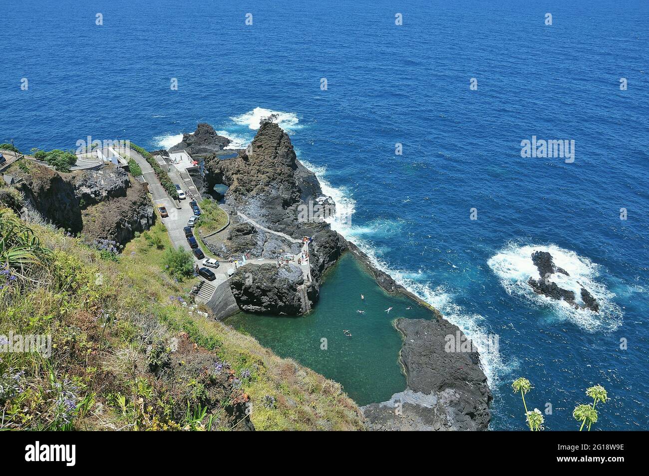 Swimming natural pools of volcanic lava in Seixal, Madeira island ...