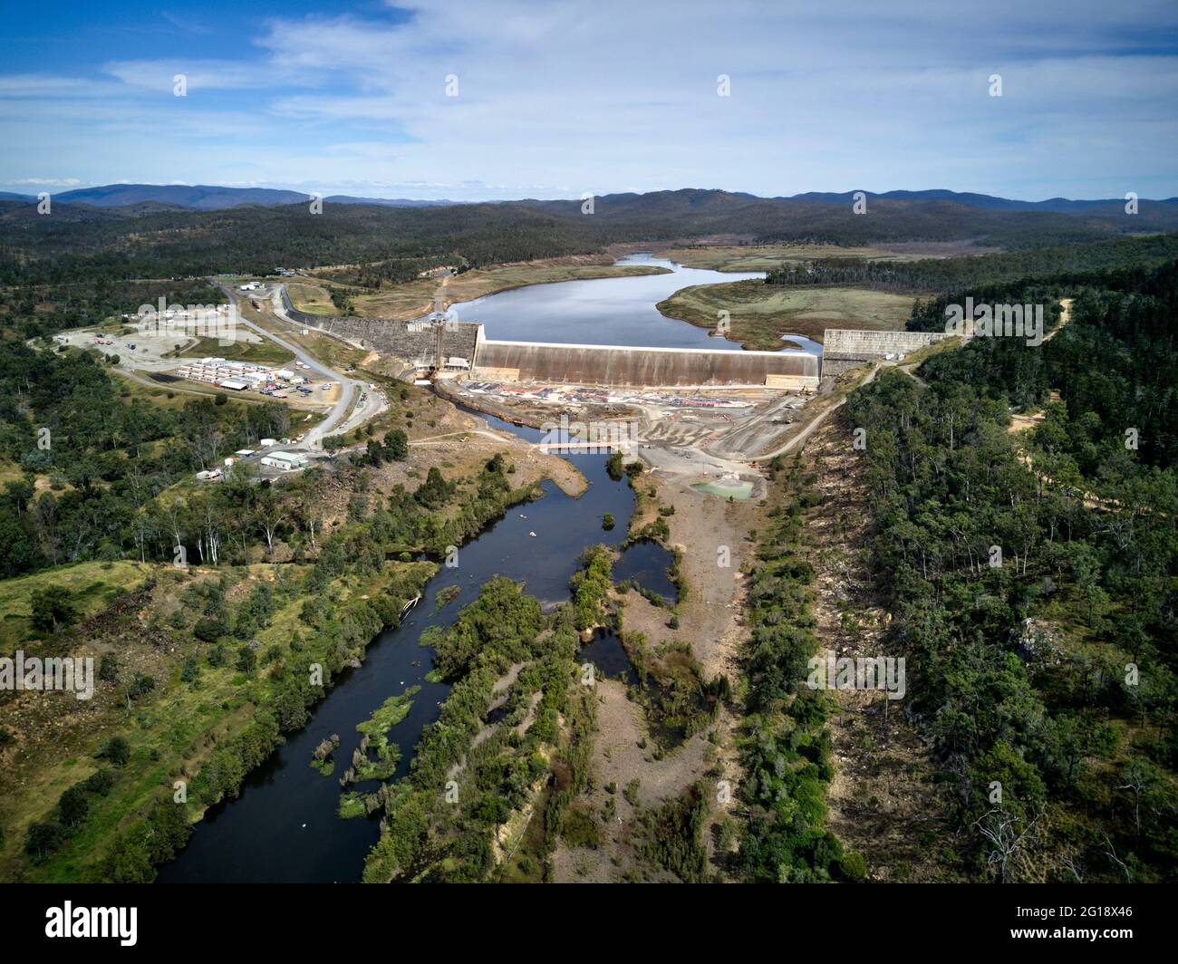 Aerial of Paradise Dam during reconstruction 2021 on the Burnett River ...