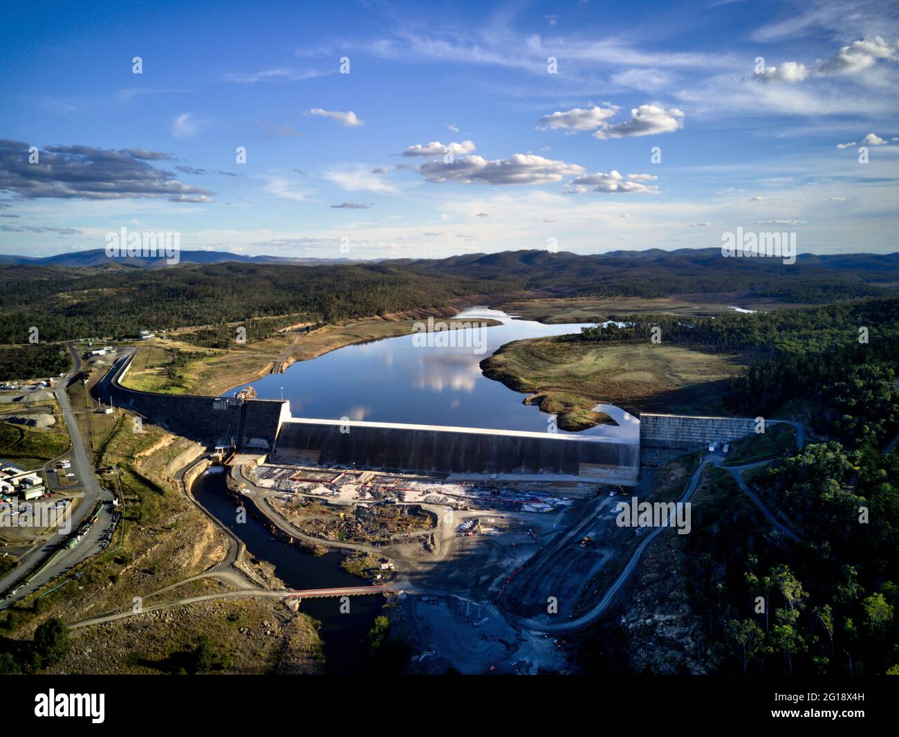 Aerial of repairs being conducted on Paradise Dam 2021 Burnett River ...