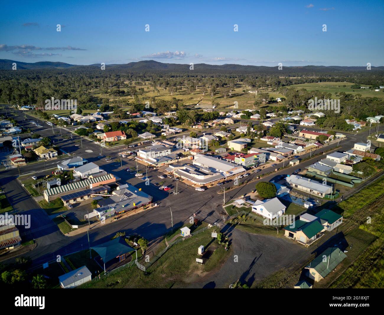 Aerial of Edward Street the main retail centre of Biggenden Queensland ...