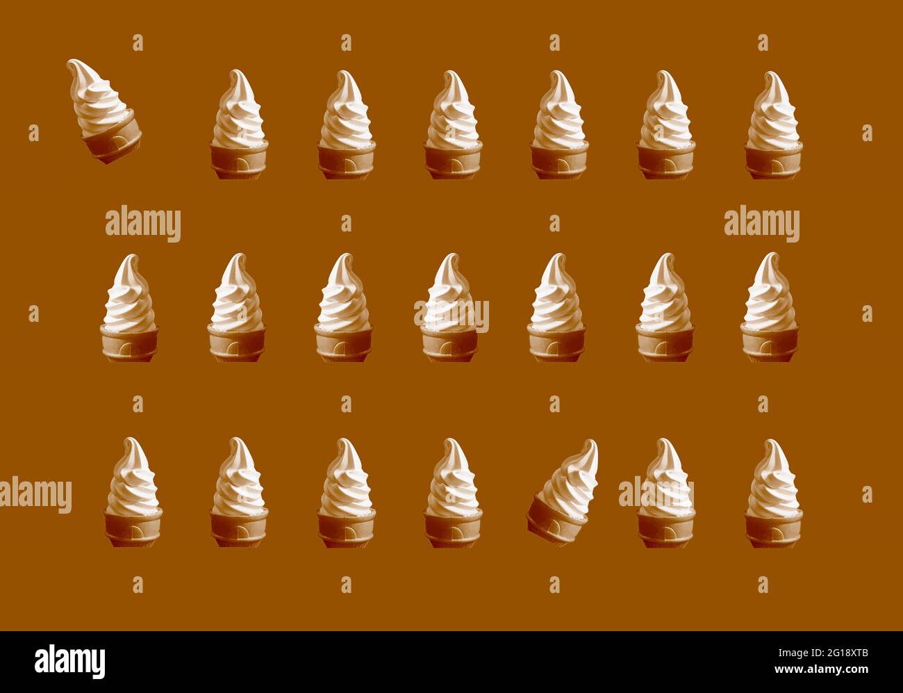 Rows of Soft Serve Ice Cream Cones Pattern on Chocolate Brown ...
