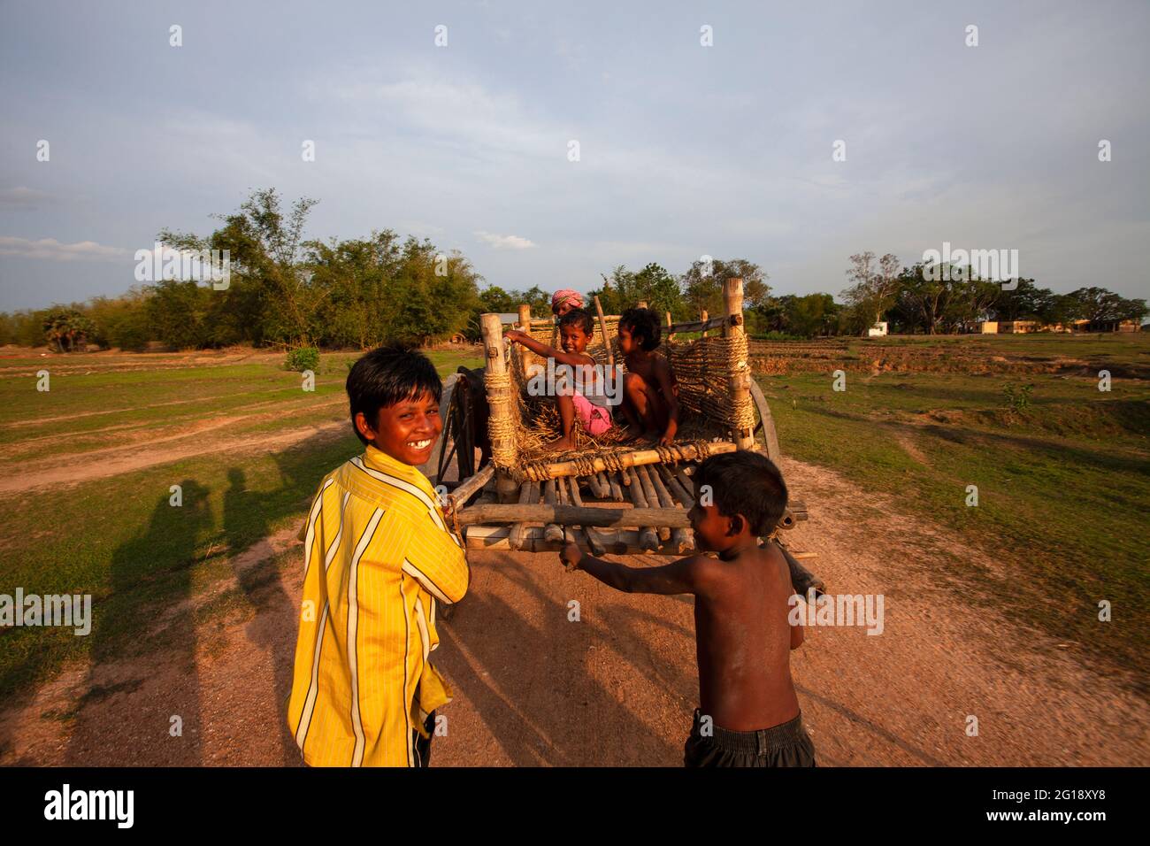 Rural Indian boys riding and making fun with bull carts Stock Photo - Alamy
