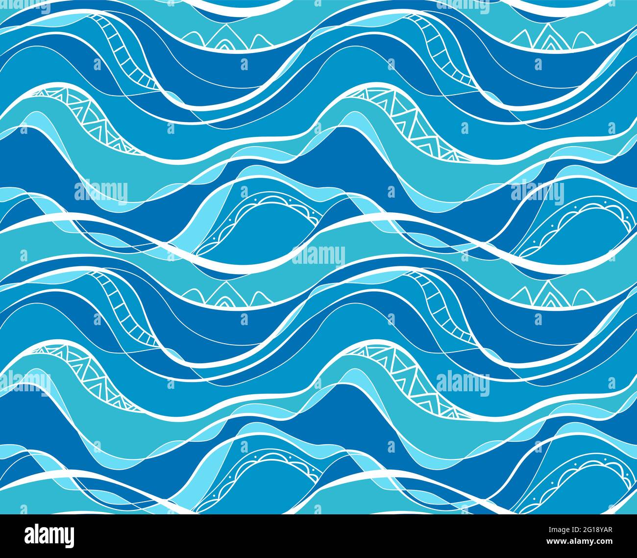 Seamless pattern with blue and turquoise waves with white tribal ...