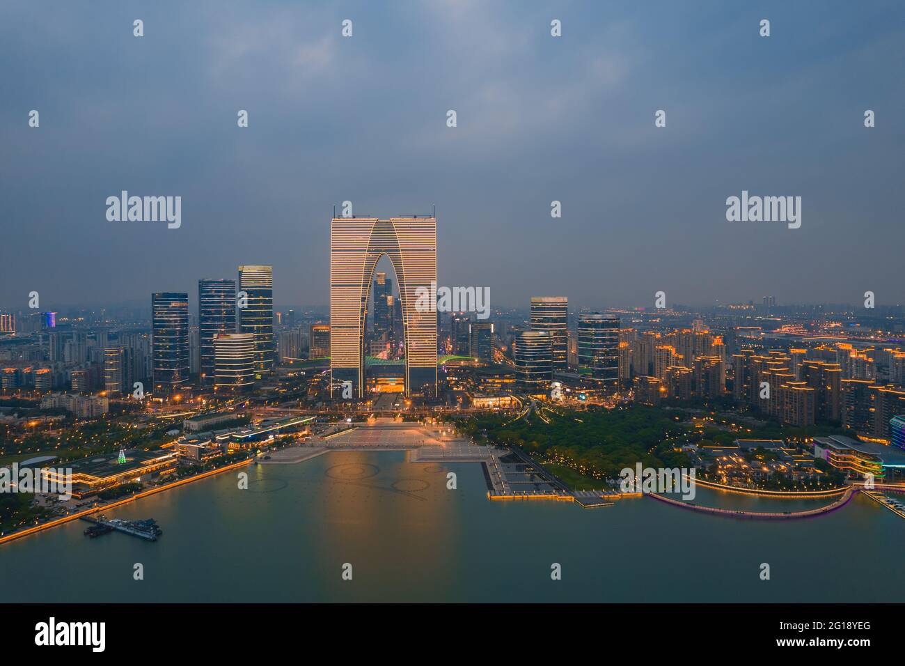 Night view of the skyline in Suzhou, China, aerial shot Stock Photo - Alamy