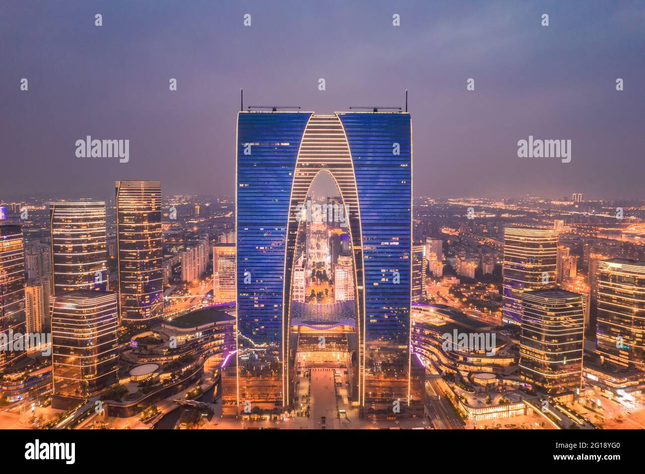 Night view of the skyline in Suzhou, China, aerial shot Stock Photo - Alamy