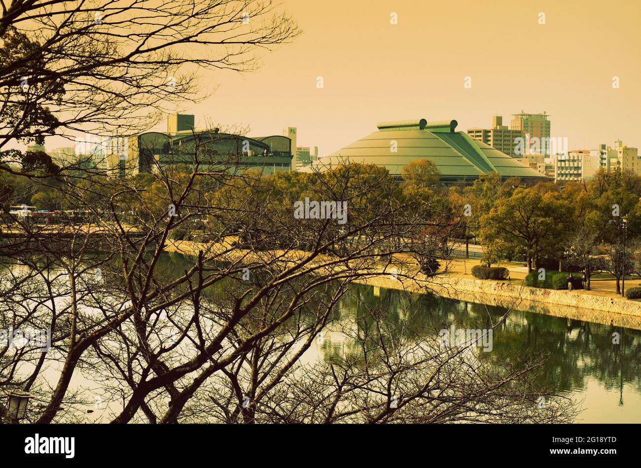 View of Ota river (Otagawa) and Hiroshima Prefectural Sports Center ...