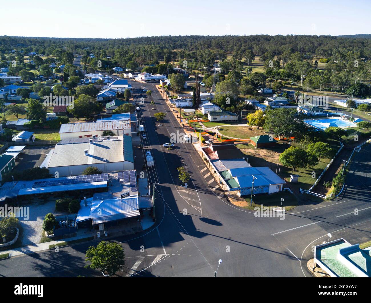 Aerial of Moreton Street the main retail section of Eidsvold North ...