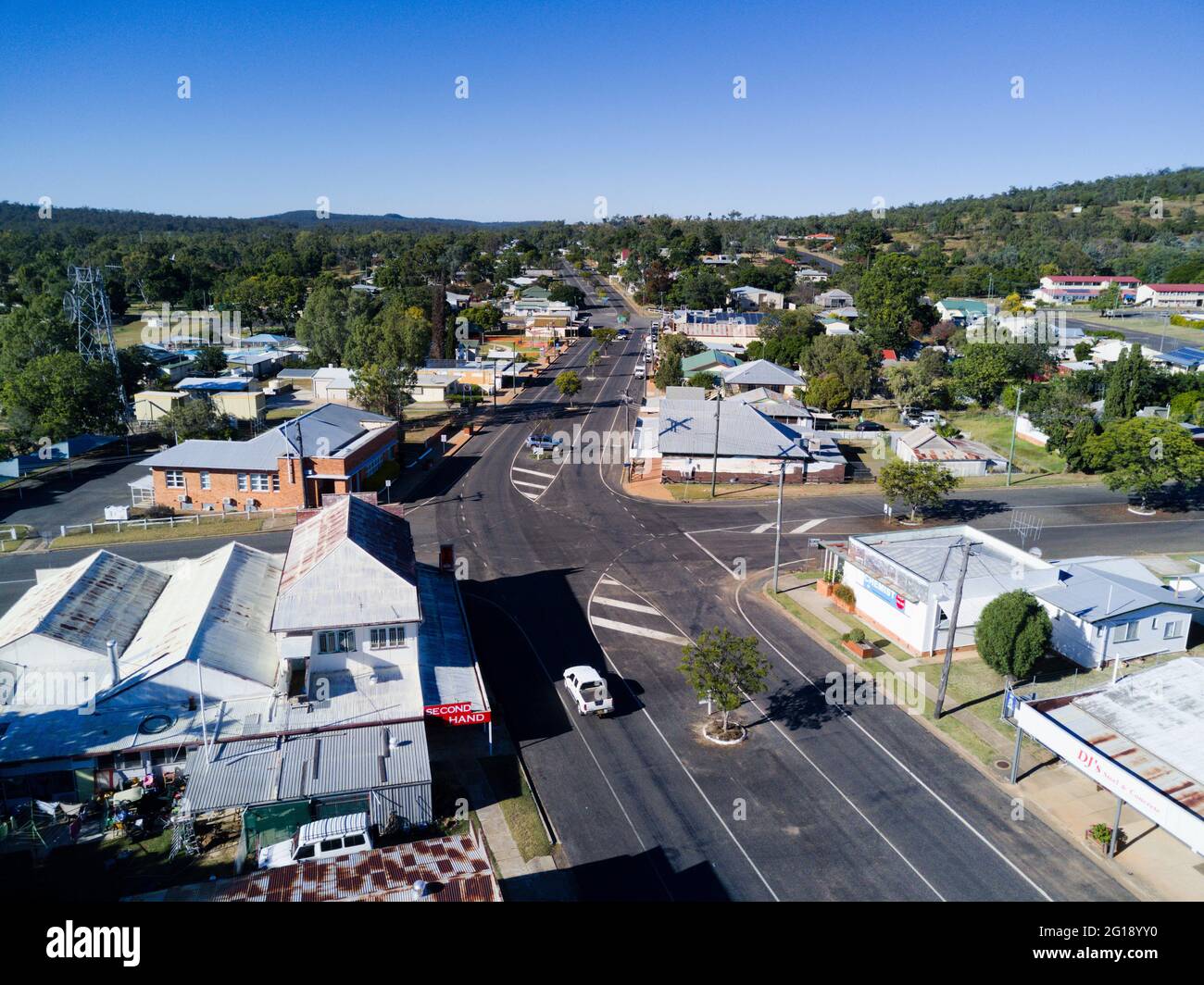 Aerial of Moreton Street the main retail section of Eidsvold North ...