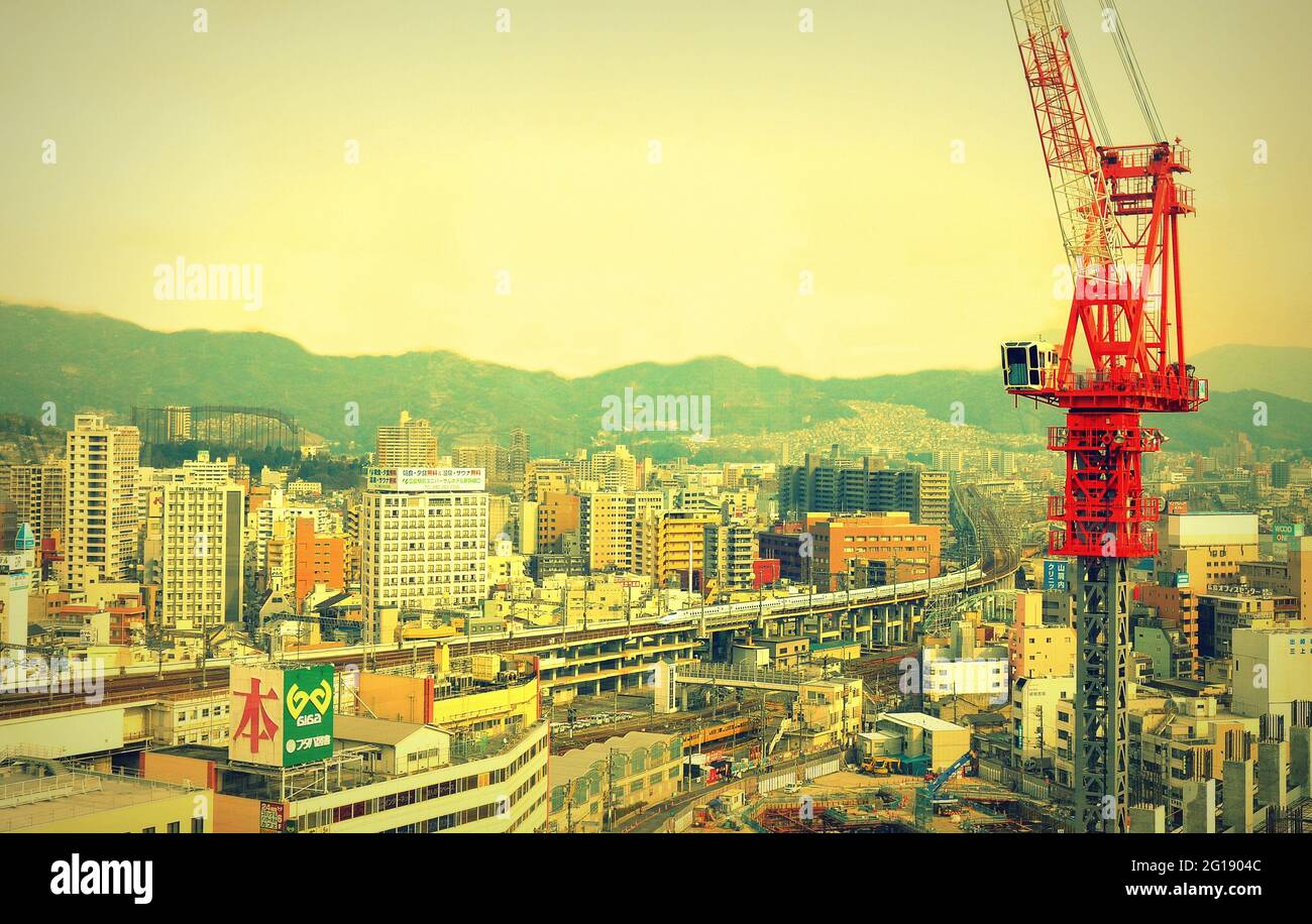 View of Hiroshima city under construction and Otagawa river. Japan, 02 ...