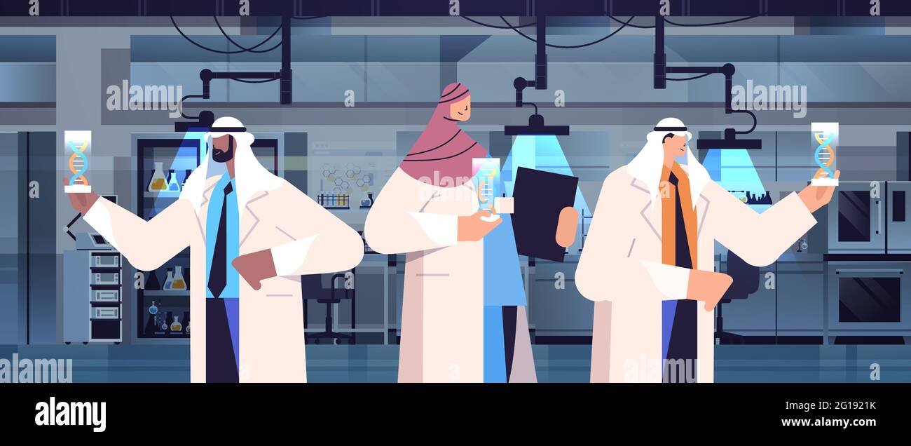 arabic scientists working with DNA arab researchers making experiment ...