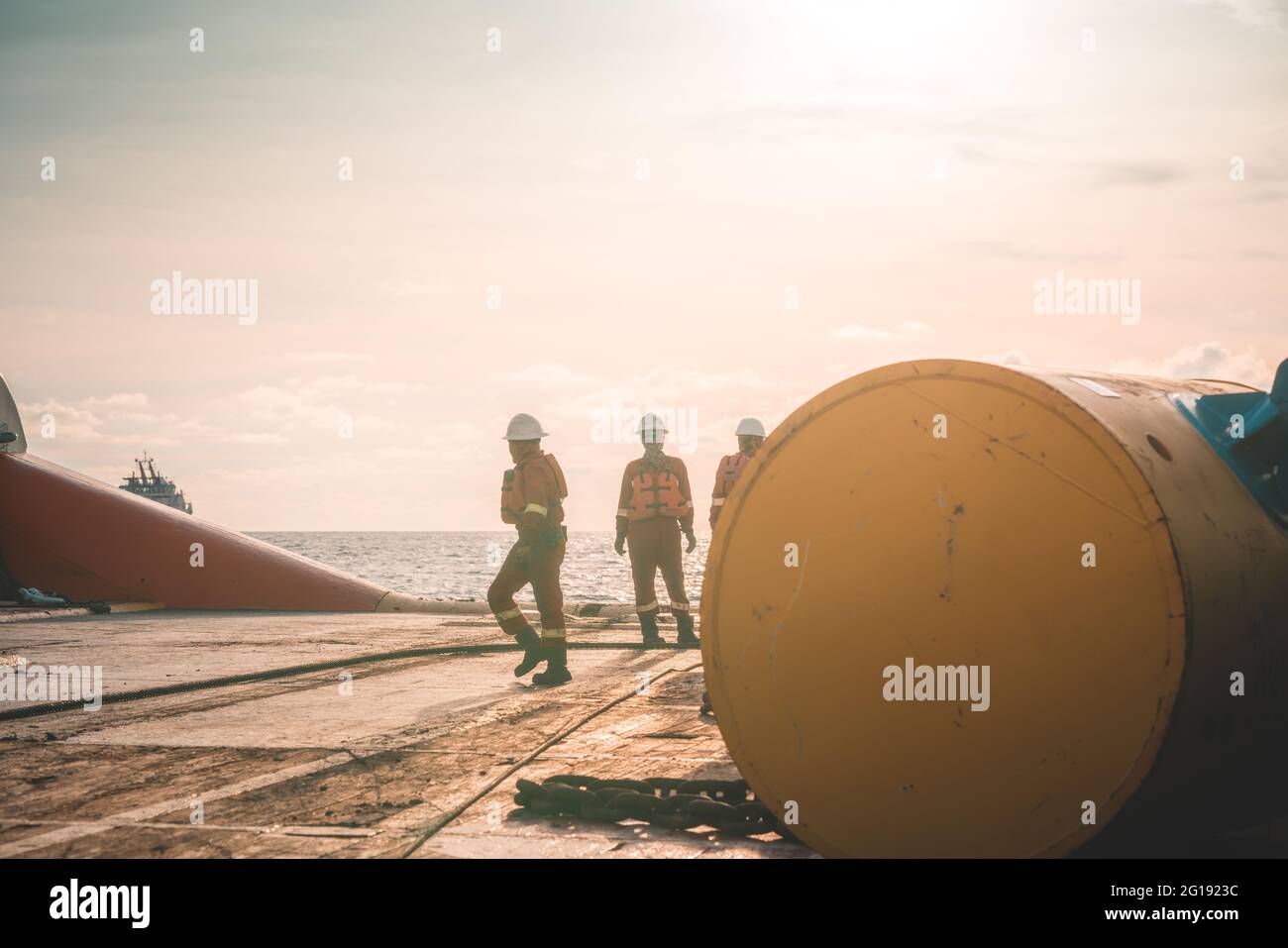 Offshore worker involvement in anchor handling operation Stock Photo ...