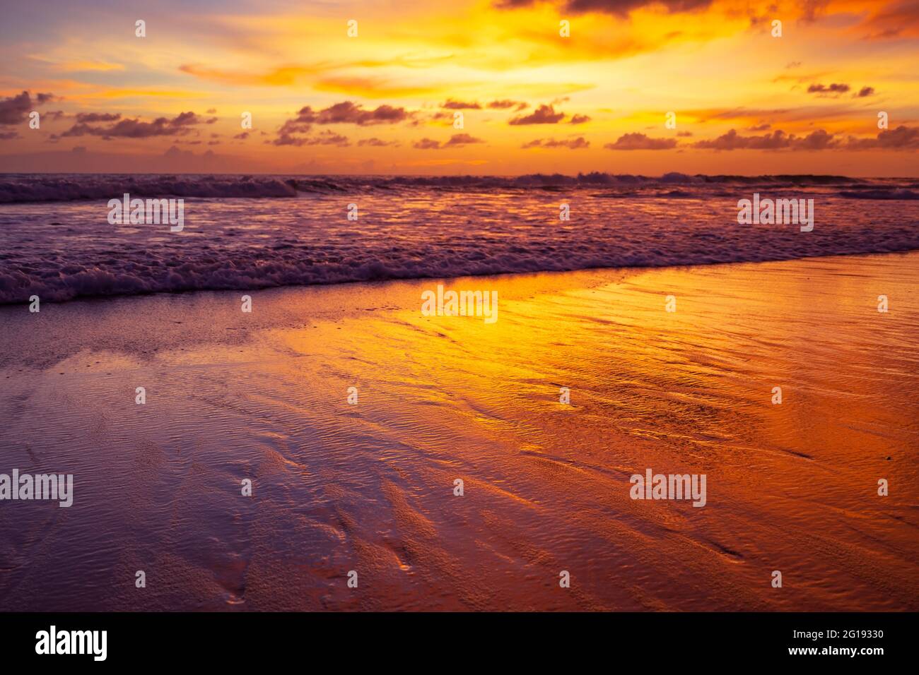 Amazing detail sandy beach Landscape Long exposure of majestic clouds ...