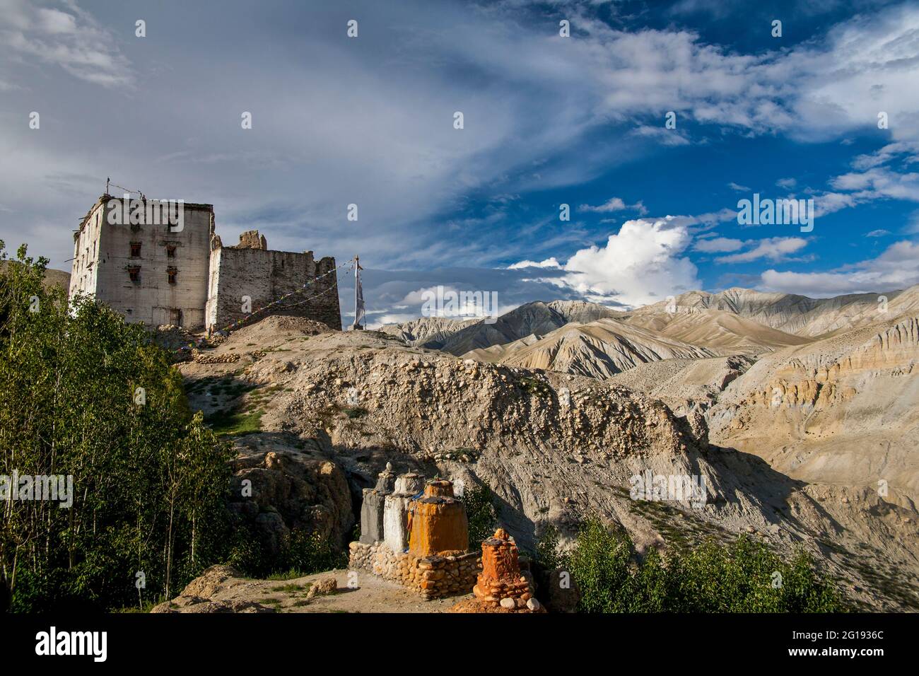 The dzong (fortified palace) of Tsarang, Upper Mustang, Nepal, built in ...