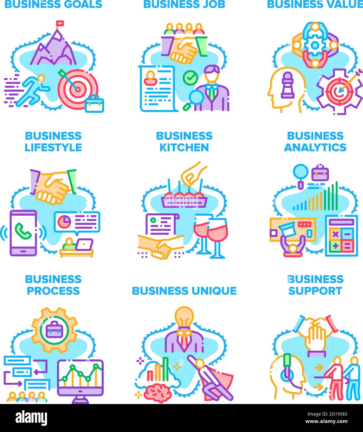 Business Process Set Icons Vector Illustrations Stock Vector Image ...
