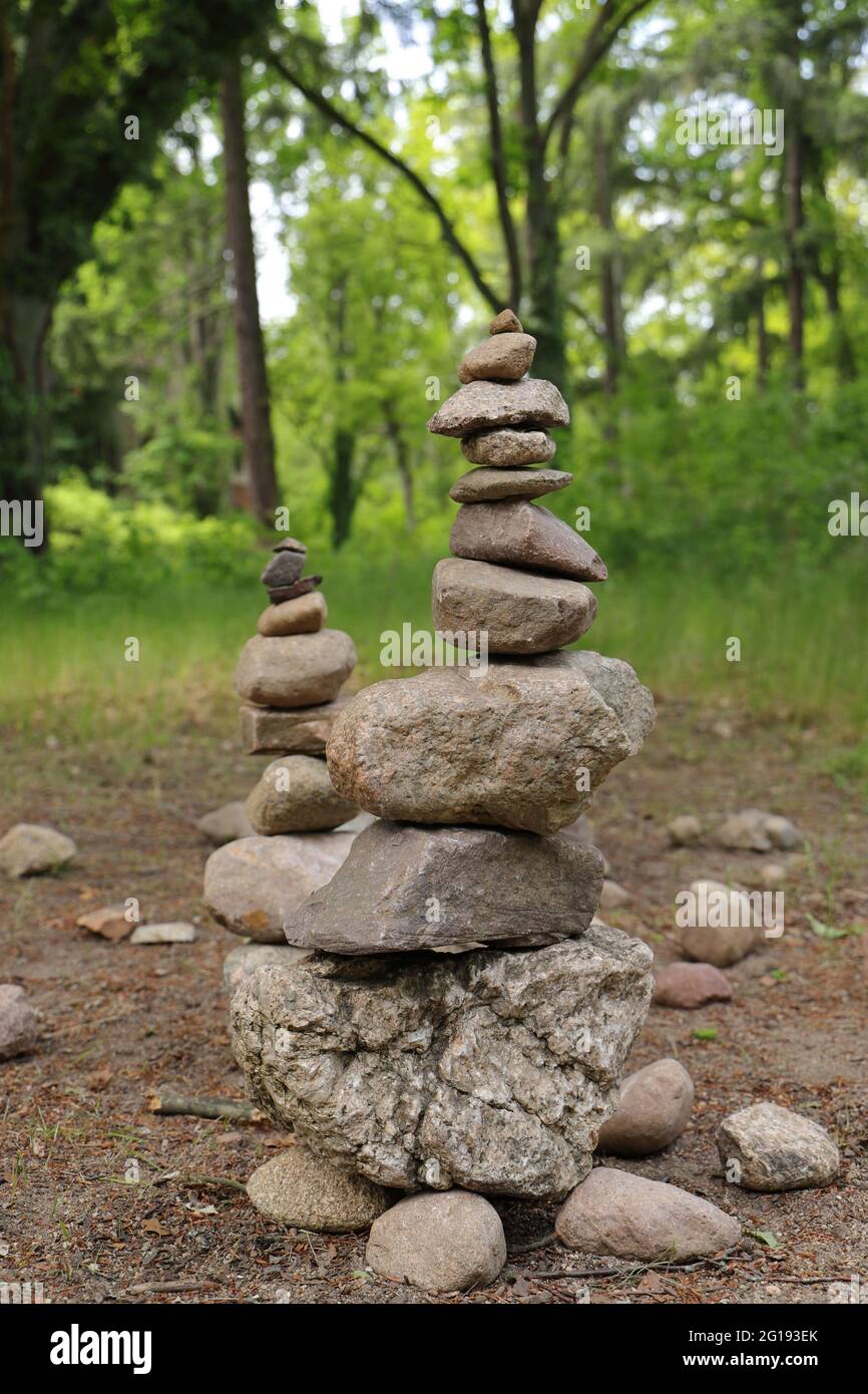 Stone pyramid on a dried-up reservoir Stock Photo - Alamy