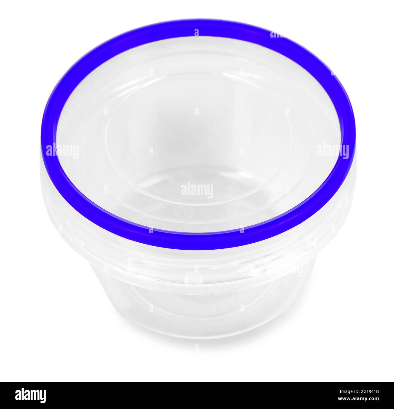 The Transparent plastic food container with blue cap. Catering food ...