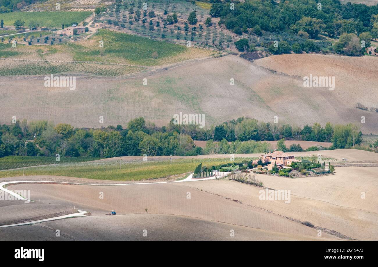 Italian landscape with fields in Tuscany in Italy early in autumn Stock ...