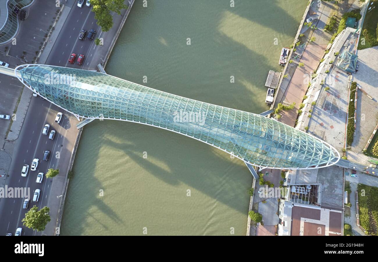 Aerial view on freedom bridge in Tbilisi above top Stock Photo - Alamy