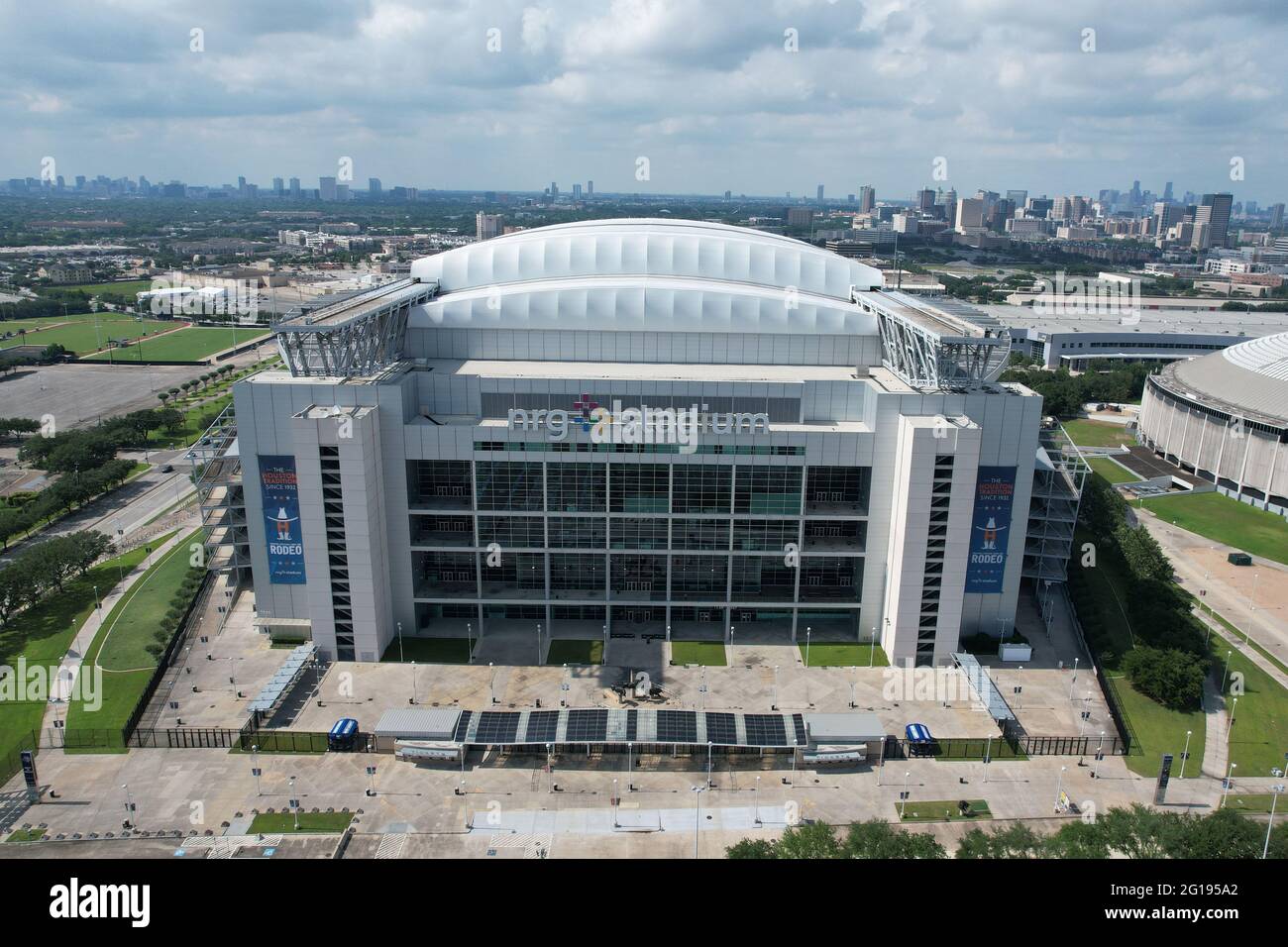 An aerial view of NRG Stadium, Sunday, May 30, 2021, in Houston. The ...