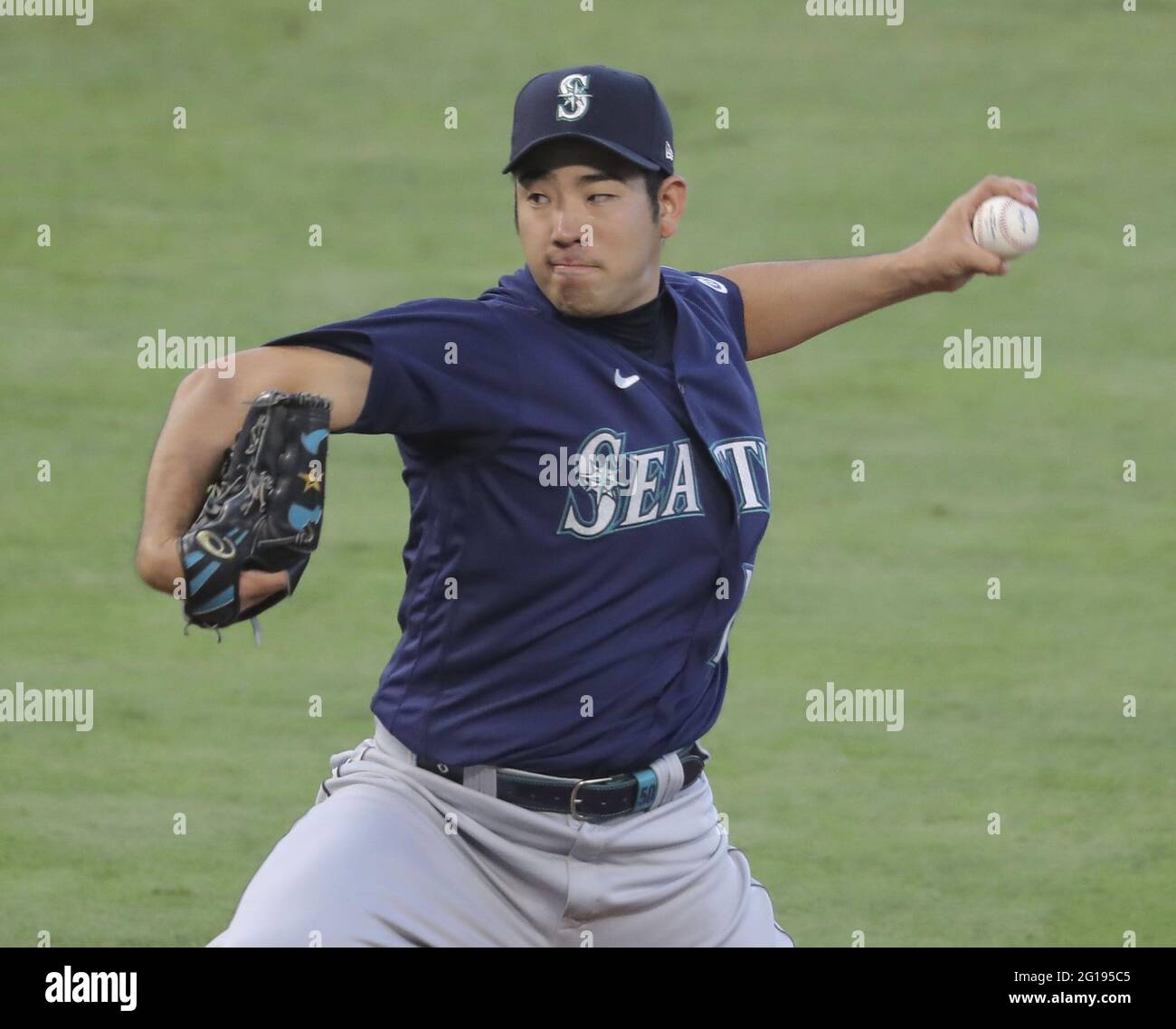 Yusei Kikuchi of the Seattle Mariners pitches during a game against the ...