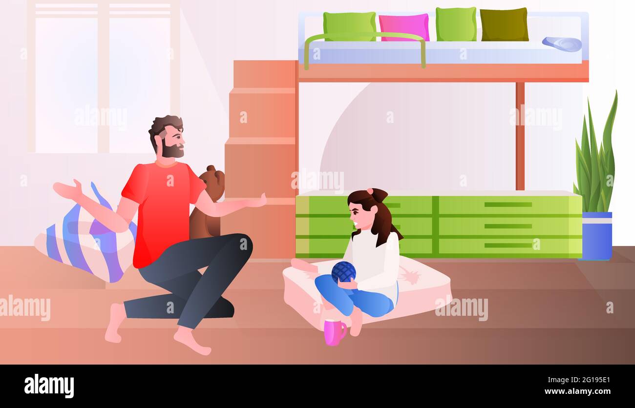 Happy father daughter sitting bed Stock Vector Images - Alamy