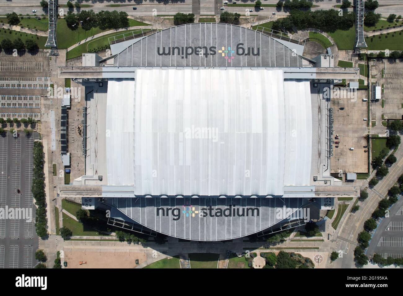 An aerial view of NRG Stadium, Sunday, May 30, 2021, in Houston. The ...
