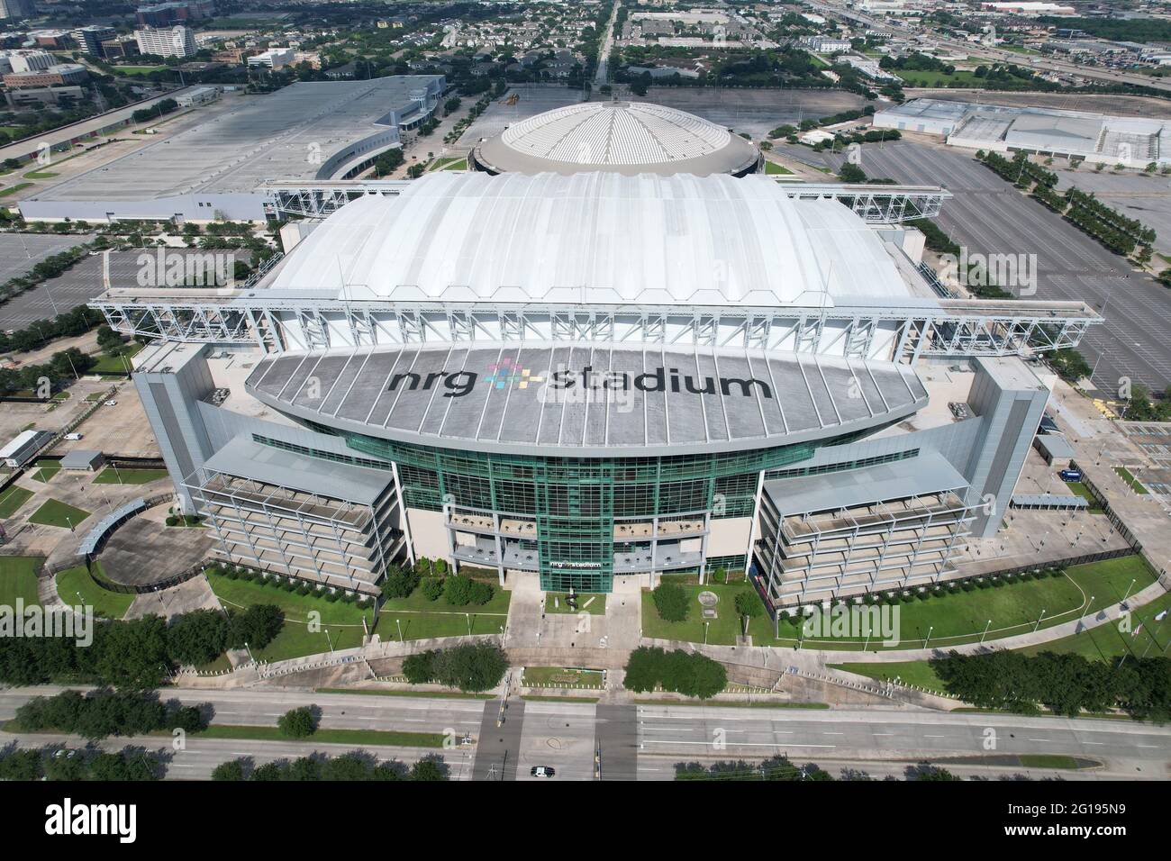 An aerial view of NRG Stadium and Astrodome, Sunday, May 30, 2021, in ...