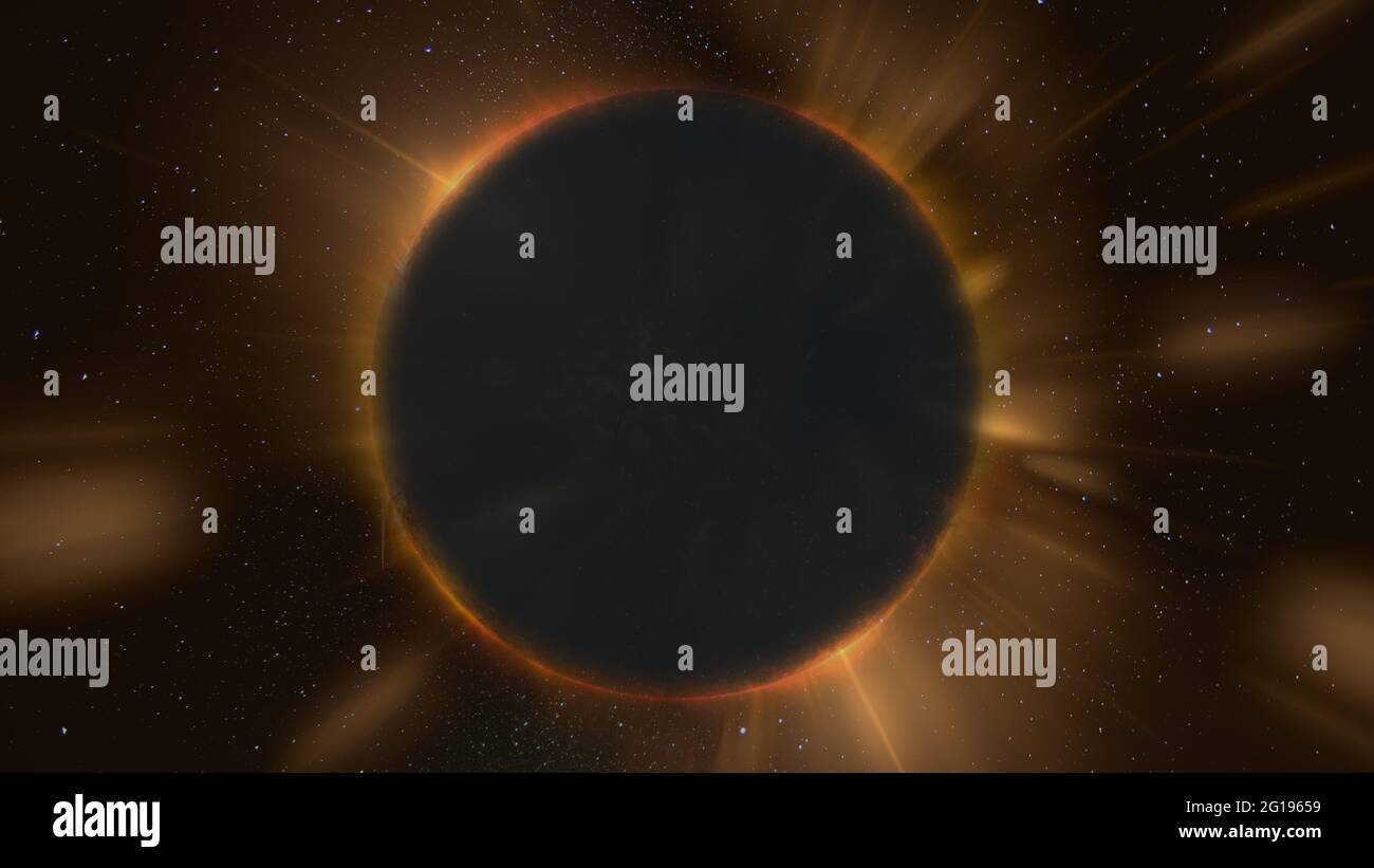 Annular solar eclipse. Sun rays and stars around. The elements of this ...
