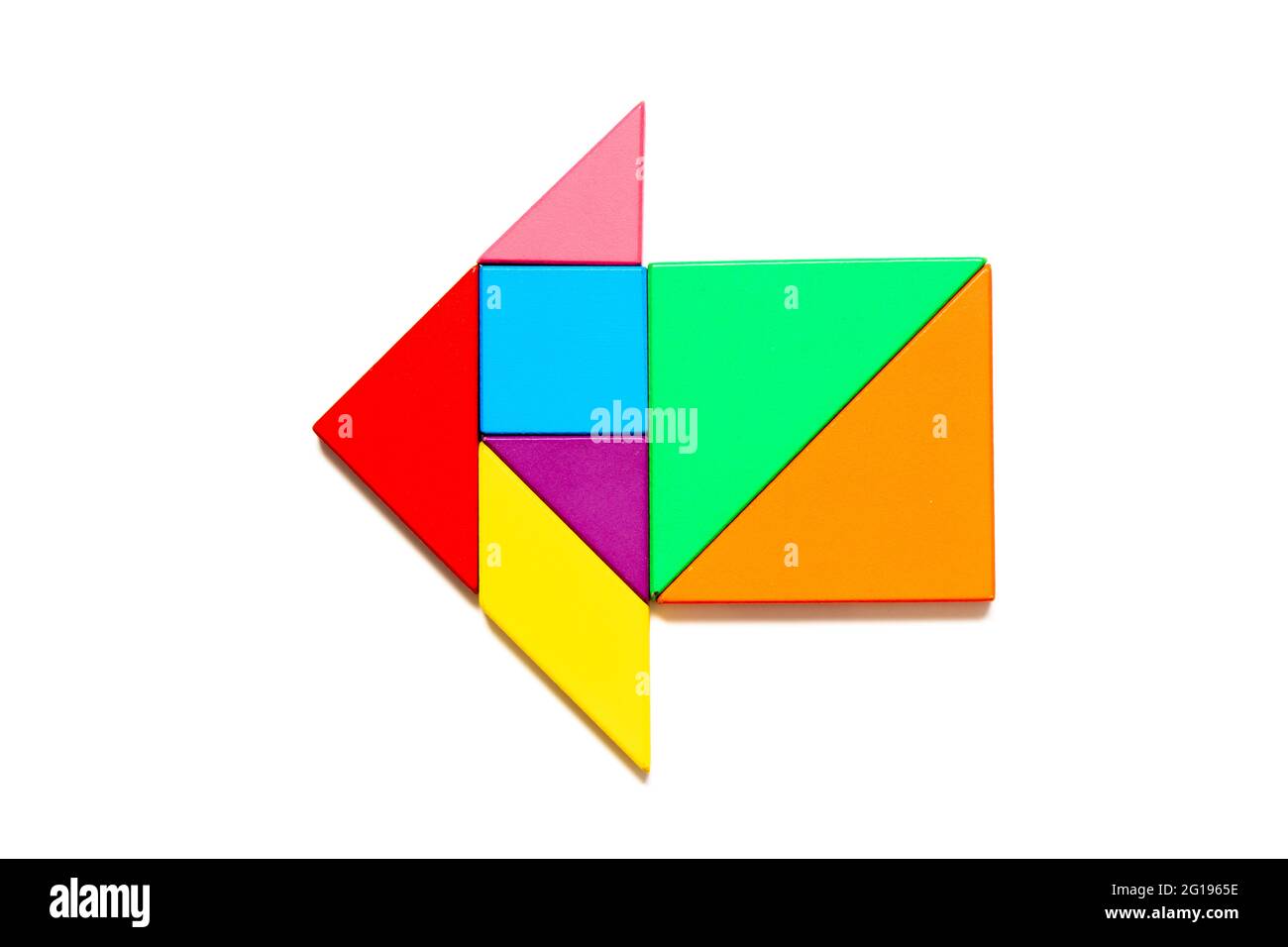 Color tangram puzzle in arrow shape on white background Stock Photo - Alamy