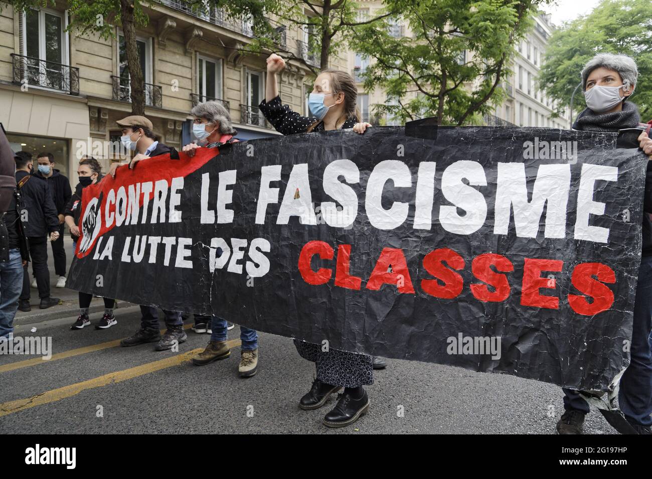Paris, France. 6th June, 2021. Anti-fascist demonstration in tribute to ...