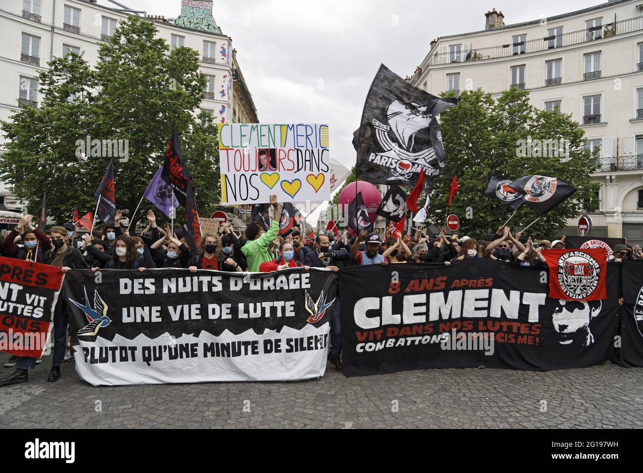 Paris, France. 6th June, 2021. Anti-fascist demonstration in tribute to ...