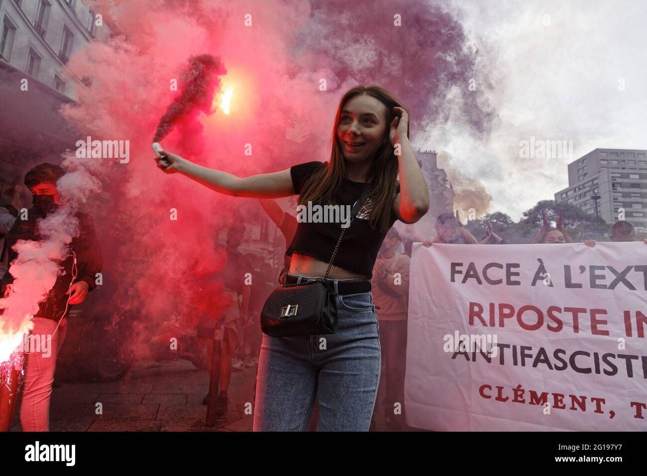 Paris, France. 6th June, 2021. Anti-fascist demonstration in tribute to ...