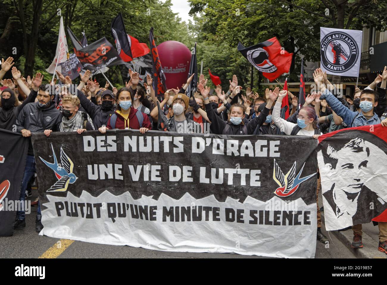 Paris, France. 6th June, 2021. Anti-fascist demonstration in tribute to ...