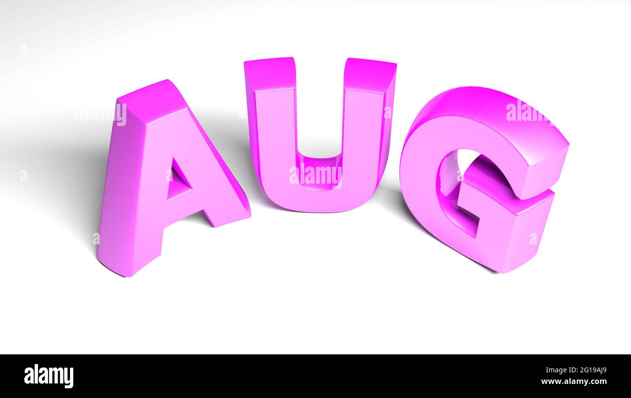 AUG for AUGUST pink write isolated on white background - 3D rendering ...
