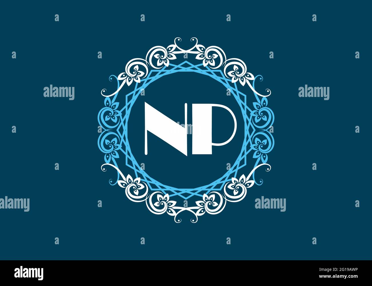NP initial letter in vintage circle frame design Stock Vector Image ...