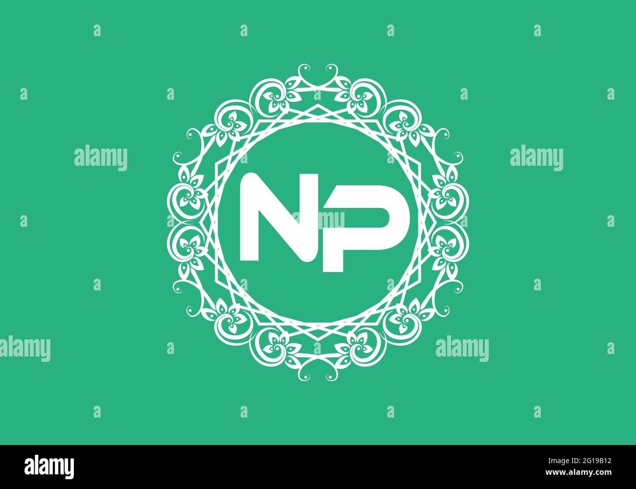 NP initial letter in vintage circle frame design Stock Vector Image ...