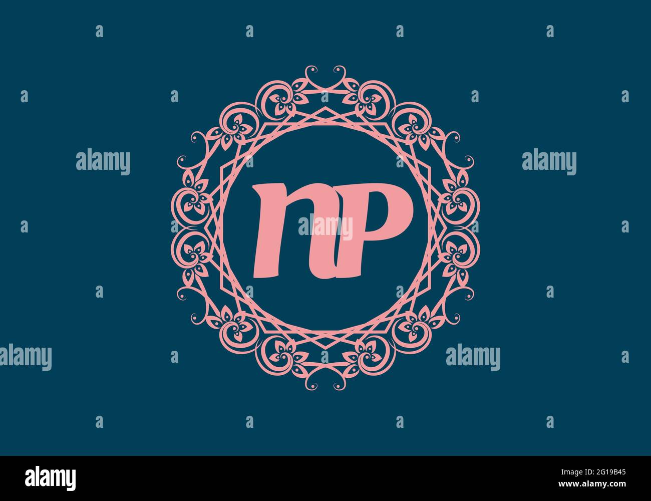 NP initial letter in vintage circle frame design Stock Vector Image ...