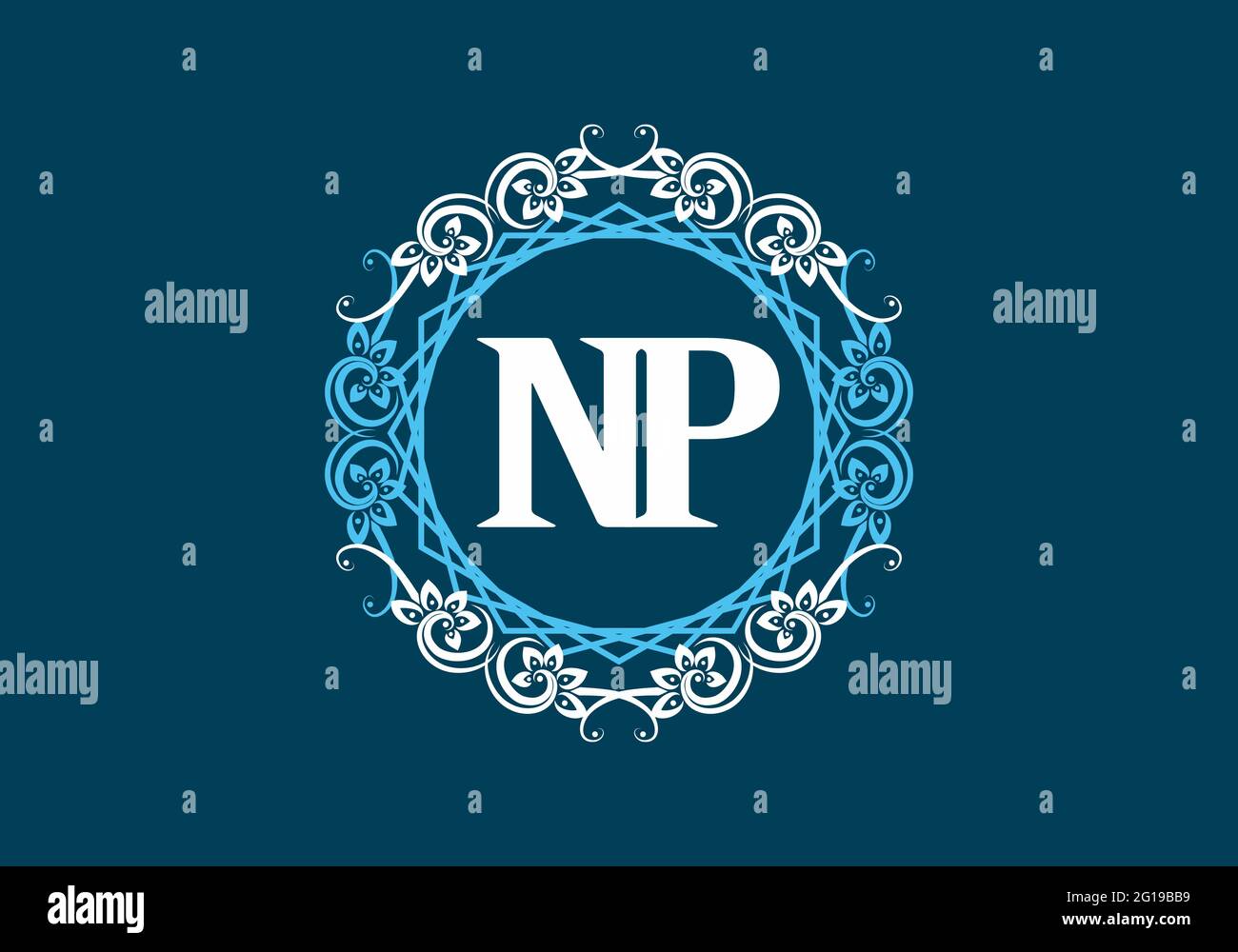 NP initial letter in vintage circle frame design Stock Vector Image ...