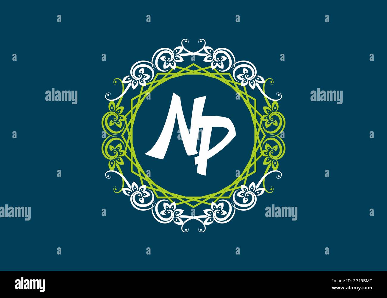 NP initial letter in vintage circle frame design Stock Vector Image ...